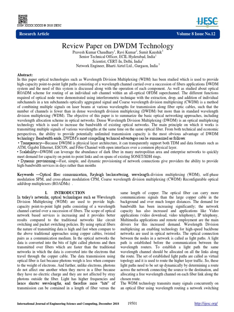 Review Paper On DWDM Technology | PDF | Wavelength Division ...