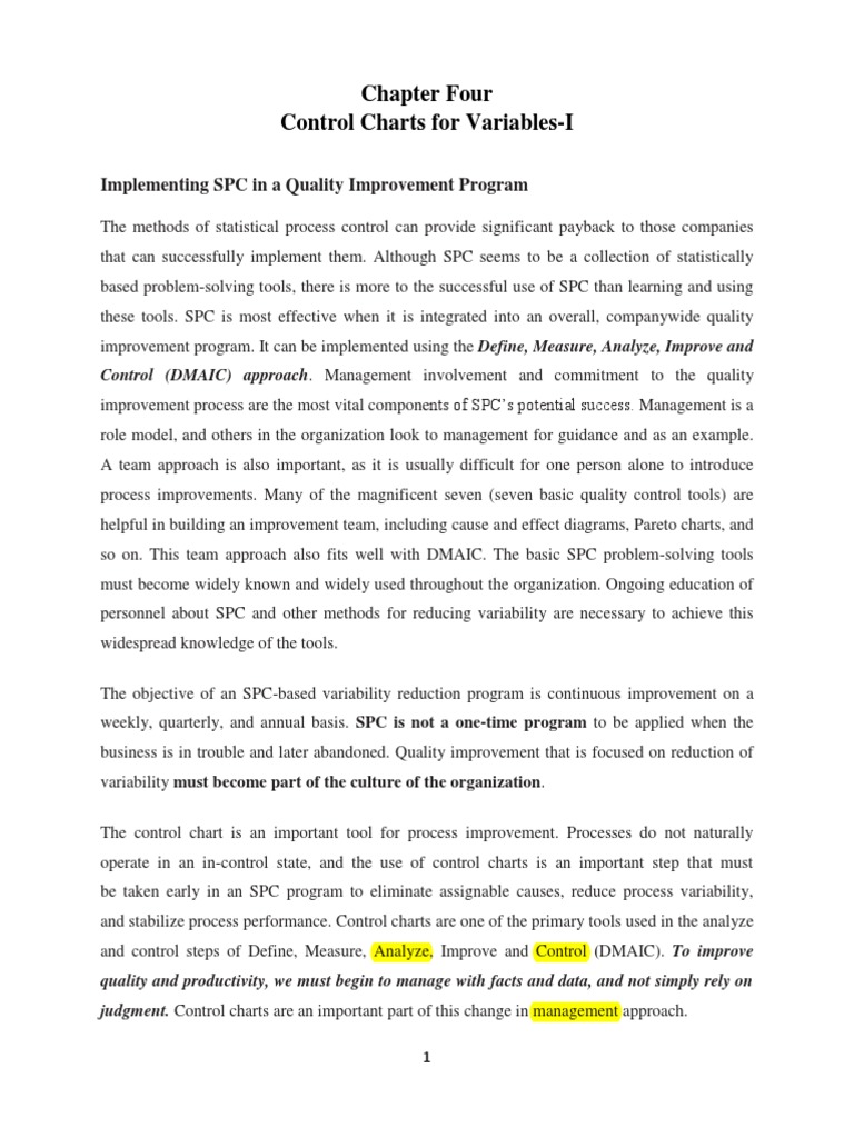 Chapter Four Control Charts For Variables-I: Implementing SPC in A ...