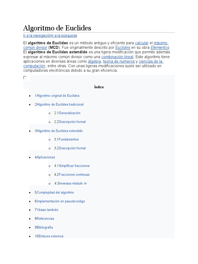Algoritmo de Euclides | PDF | División (Matemáticas) | Matemáticas