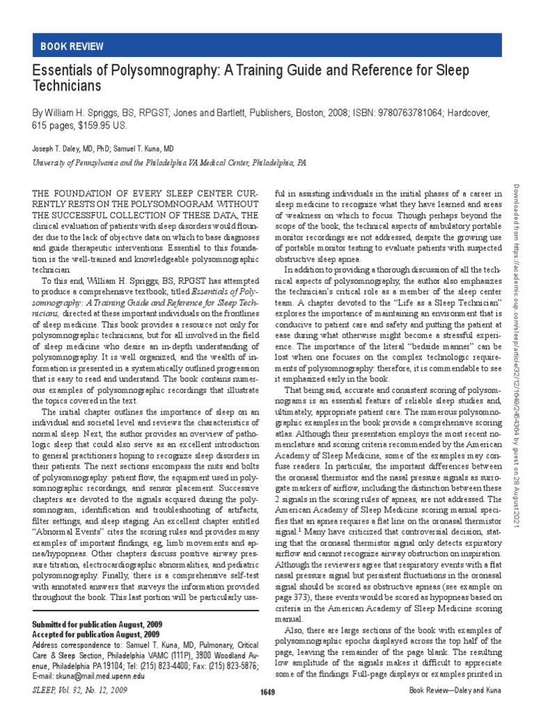 Essentials of Polysomnography: A Training Guide and Reference For Sleep ...