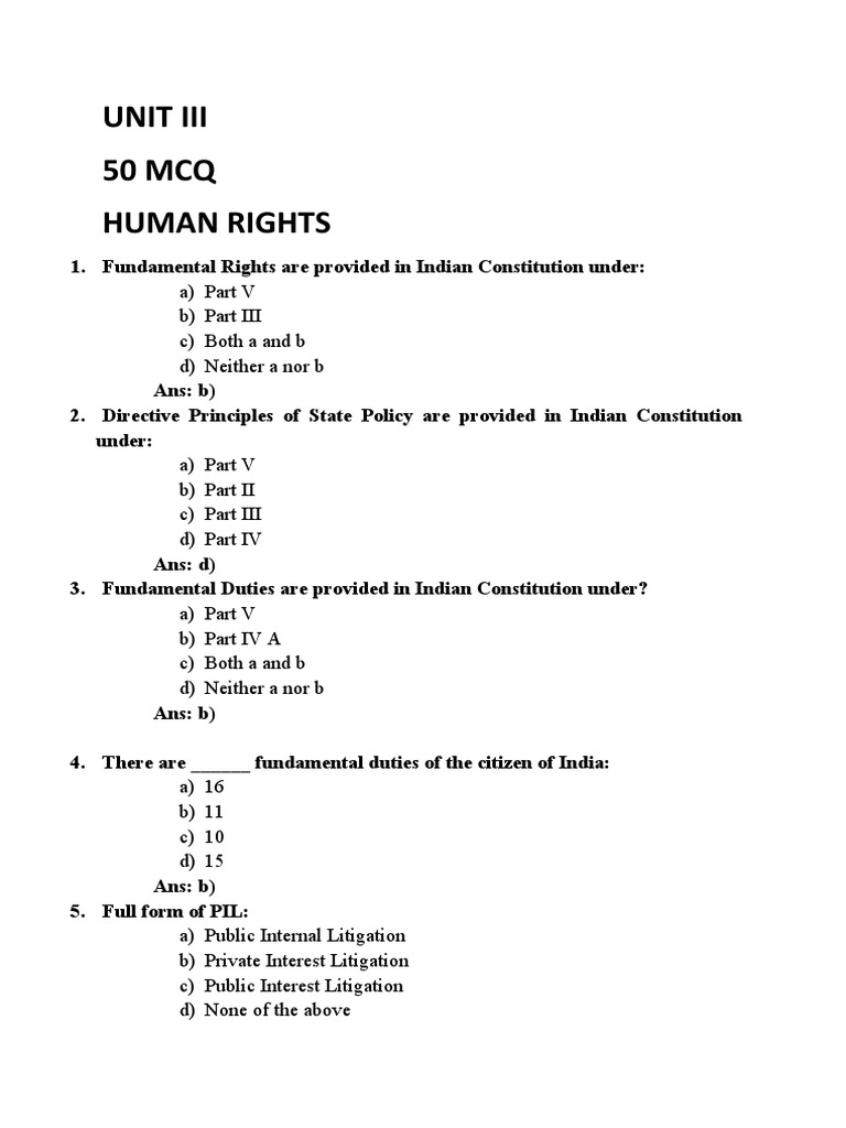 UNIT III MCQ | PDF | Sources Of Law | Applied Ethics