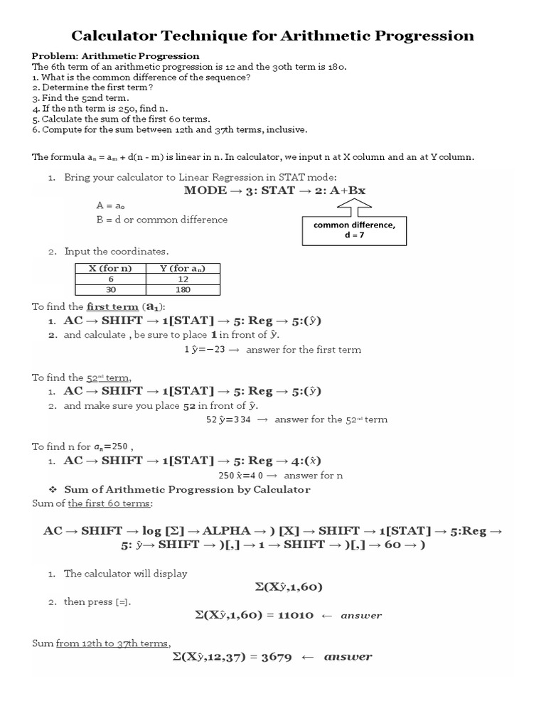 Calculator Technique For Arithmetic Progression | PDF