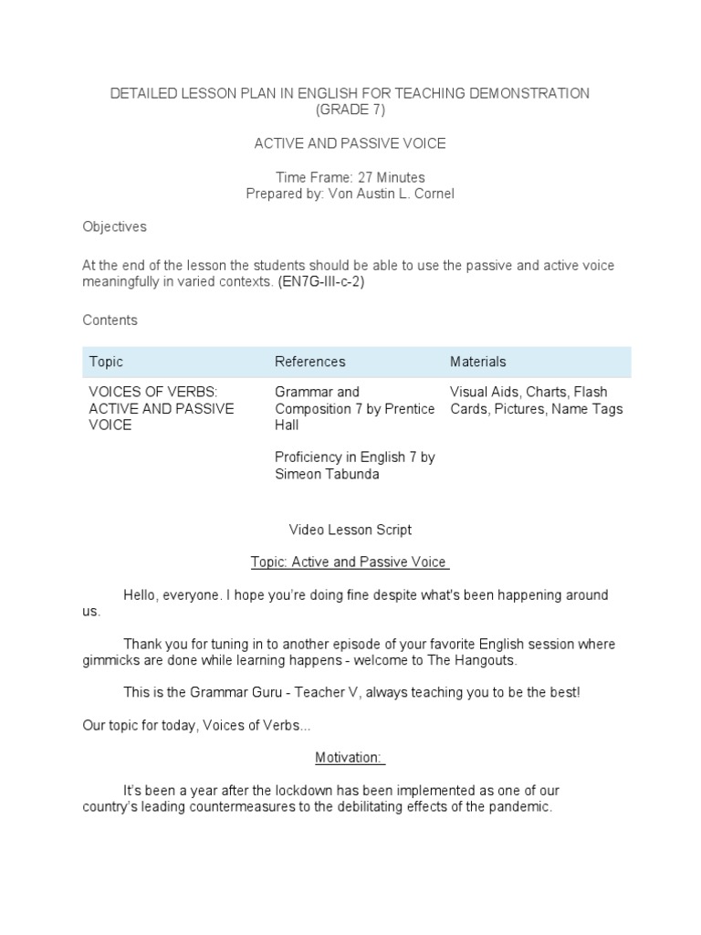 Detailed Lesson Plan in English For Teaching Demonstration | PDF | Verb ...