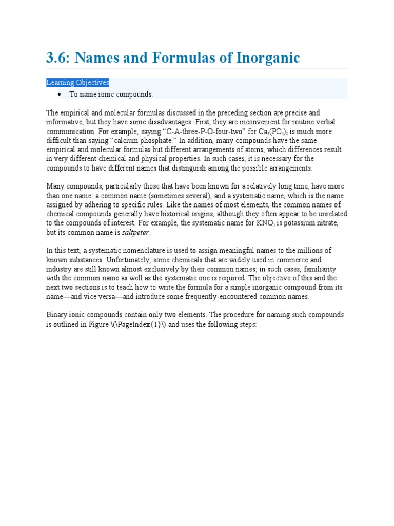 Names and Formulas of Inorganic | PDF | Ion | Chemical Compounds