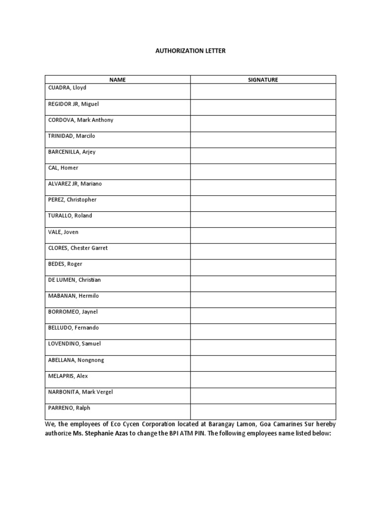 BPI Authorization Letter | PDF