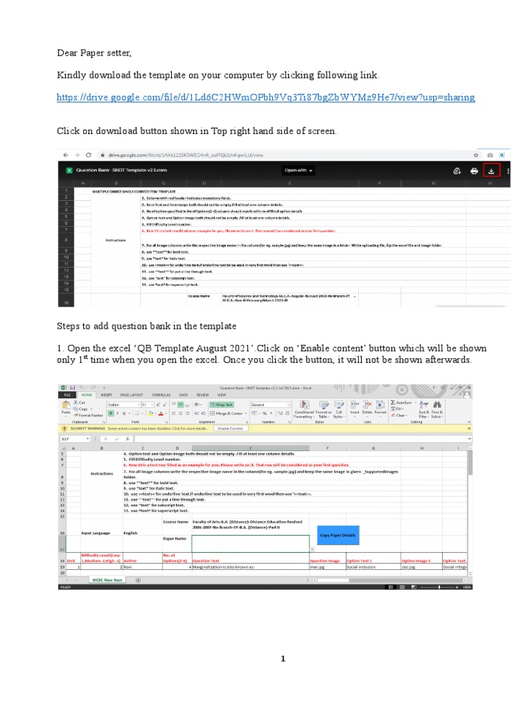 Question Bank Template and Guidelines For The August 2021 Examinations ...