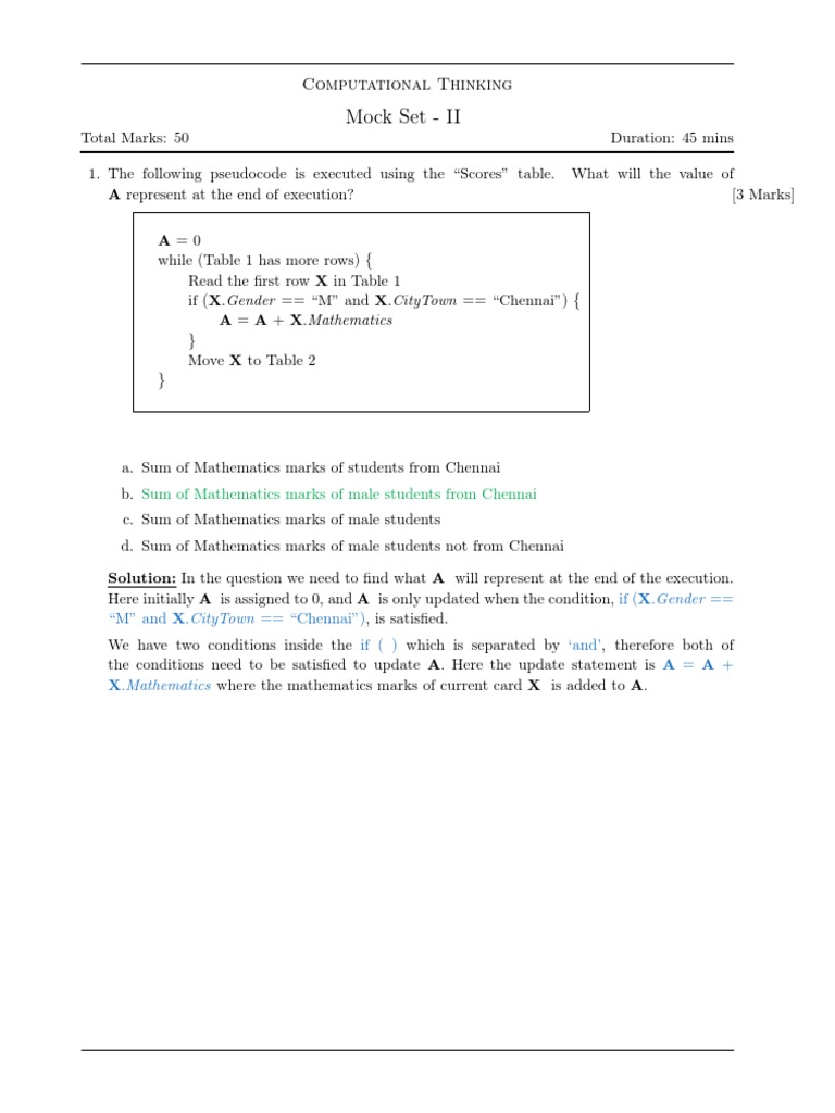Mock Set Ii Computational Thinking Pdf Iteration Control Flow 0046