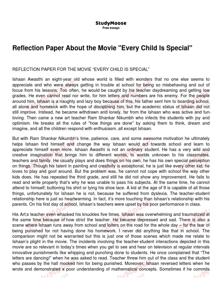 Reflection Paper About The Movie Every Child Is Special | PDF | Courage ...