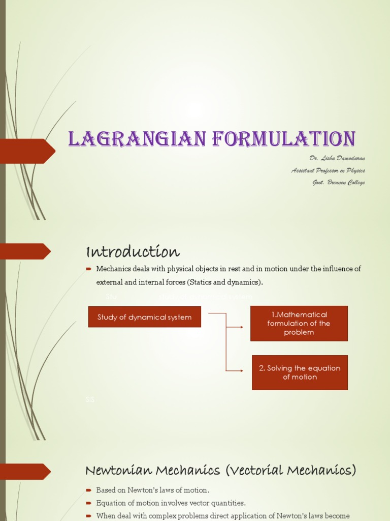 Lagrangian Formulation (Part 1) | PDF | Coordinate System | Lagrangian ...