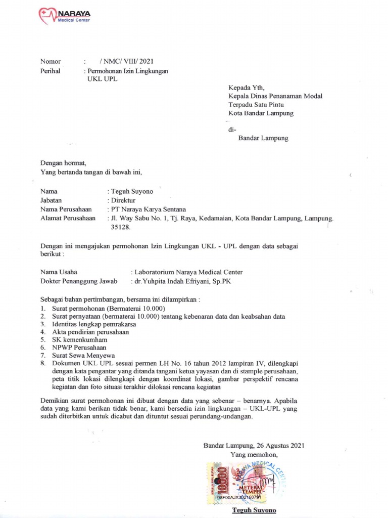 Surat Permohonn UKL-UPL | PDF