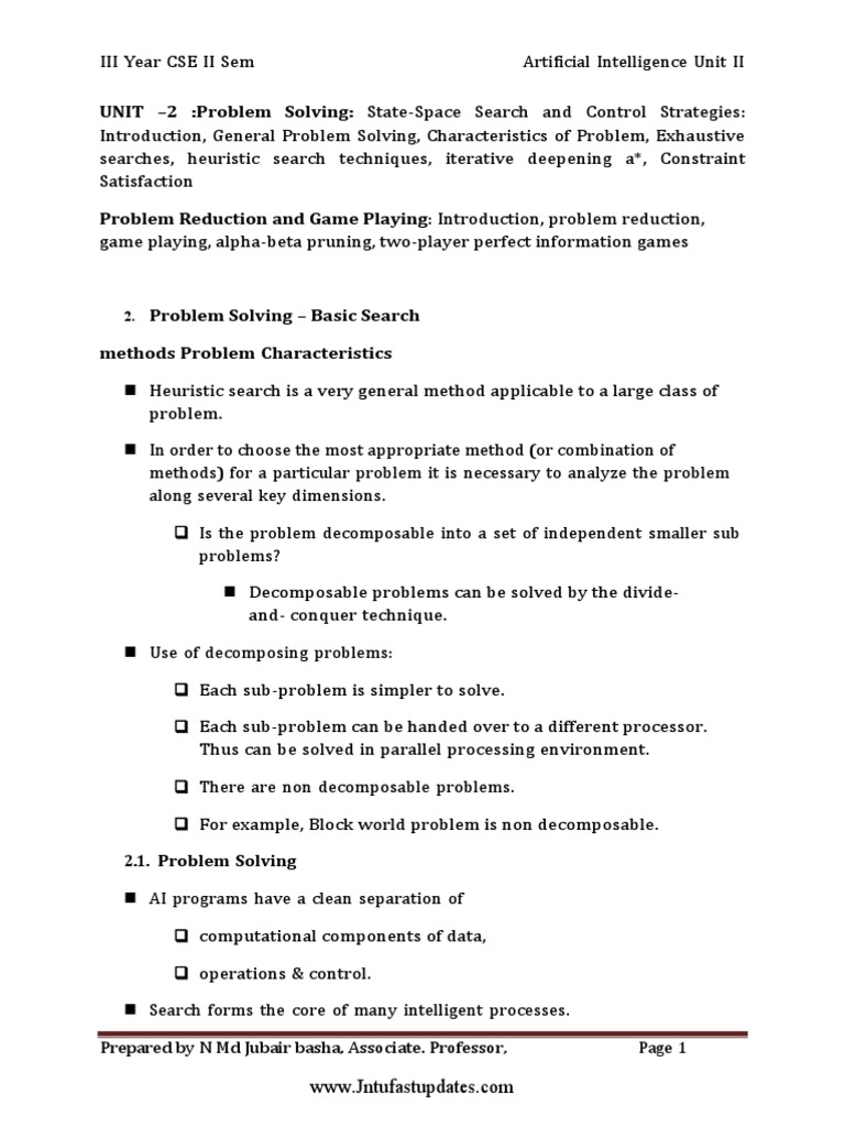 UNIT - 2:problem Solving: State-Space Search and Control Strategies ...