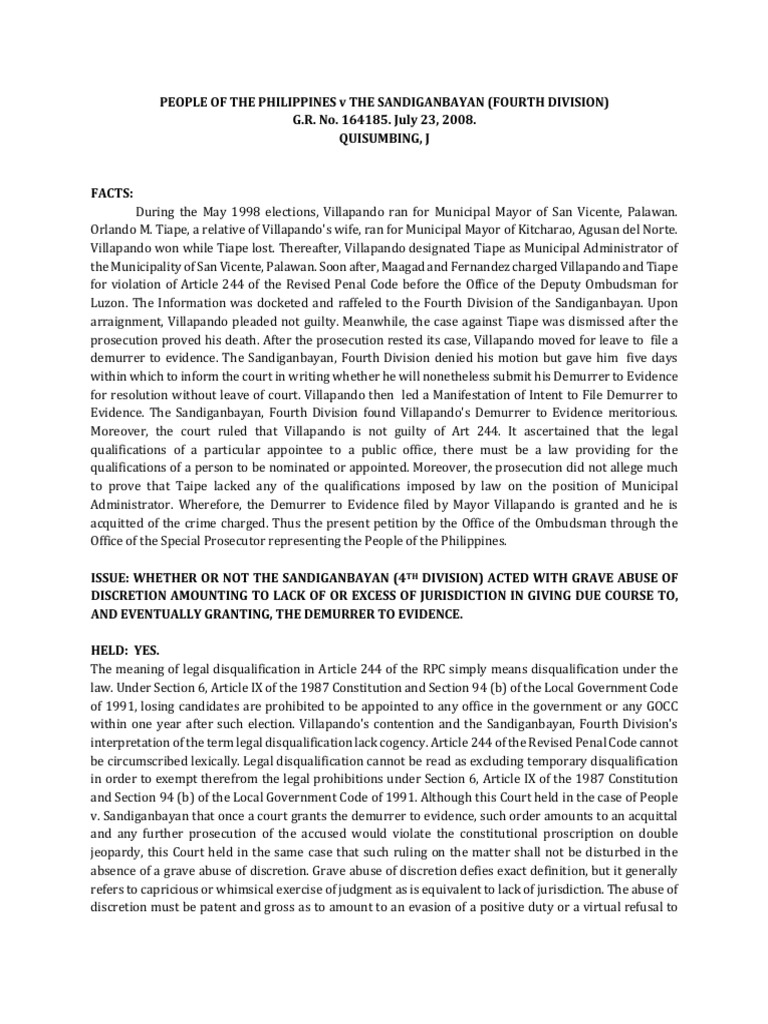 PEOPLE OF THE PHILIPPINES V THE SANDIGANBAYAN | PDF | Demurrer | Prosecutor