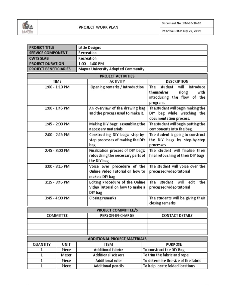 CWTS Project Work Plan: Little Designs | PDF