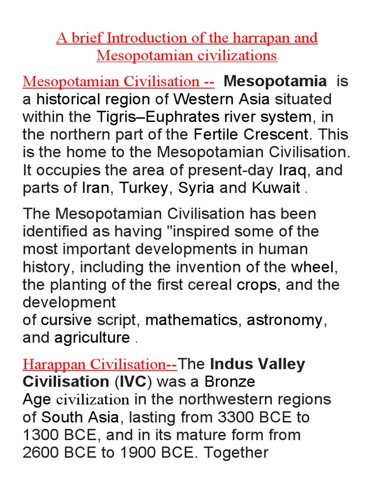 Comparative Study of The Harappan and Mesopotamian Civilisation | PDF ...