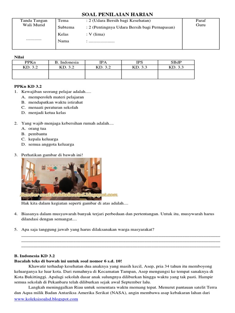 Soal Penilaian Harian Kelas 5 Tema 2 Subtema 2 | PDF