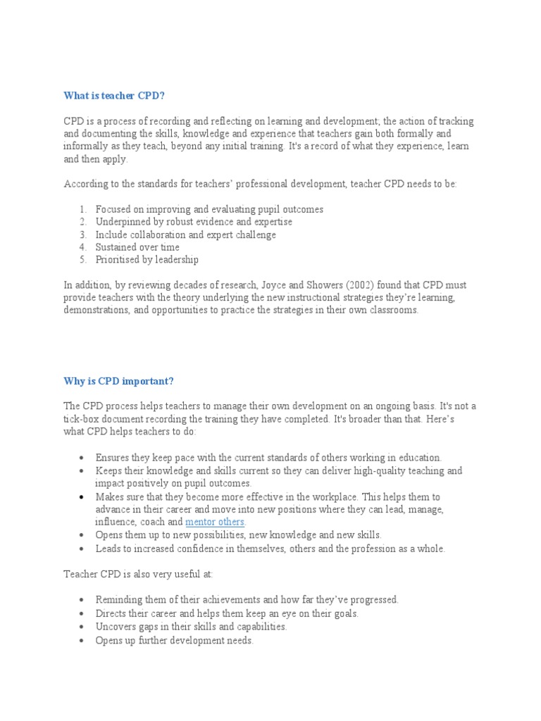 What Is Teacher CPD | PDF | Teachers | Professional Development