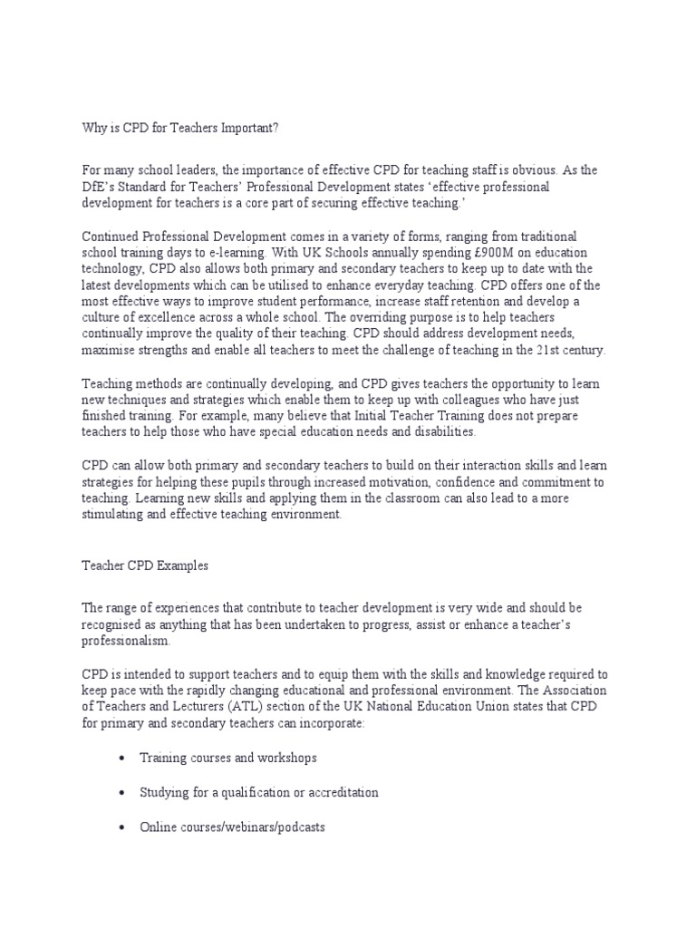 Why Is CPD For Teachers Important | PDF | Teachers | Professional ...