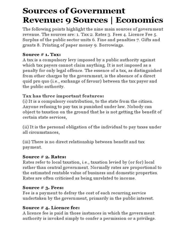 Notes Sources of Government Revenue | PDF | Taxes | Economies