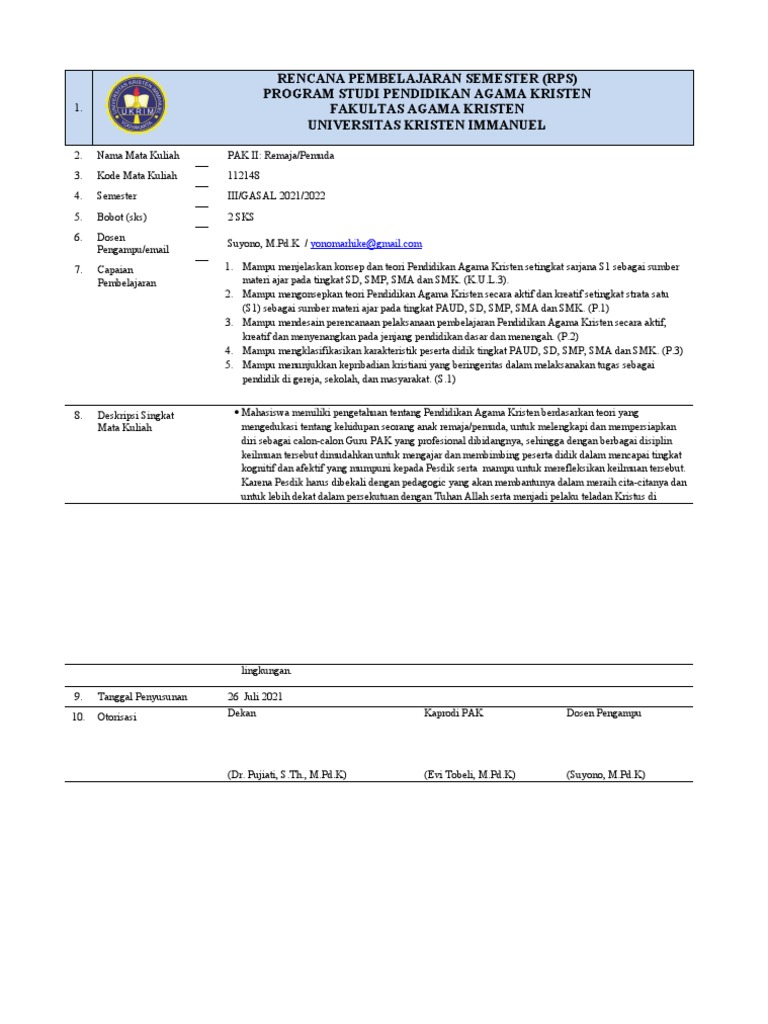 RPS PAK RemajaPemuda | PDF