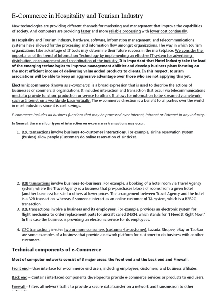 1 E-Commerce in Hospitality and Tourism Industry | PDF | E Commerce ...