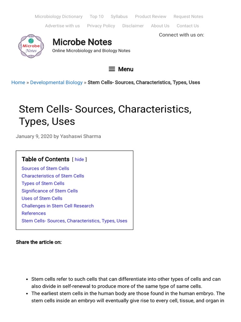 Stem Cells - Sources, Characteristics, Types, Uses - Developmental ...
