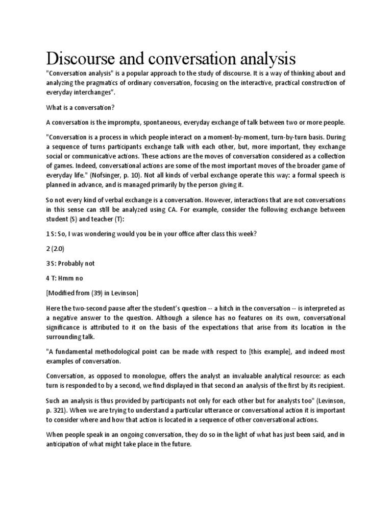Discourse and Conversation Analysis | PDF | Conversation | Cognitive ...