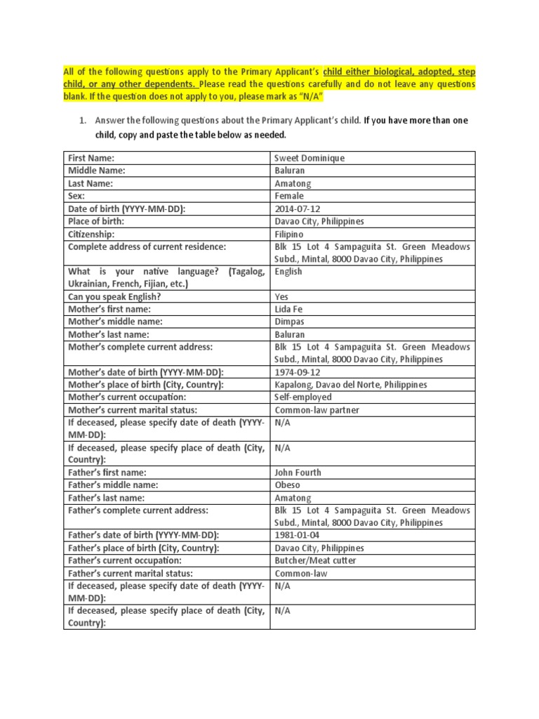 If You Have More Than One Child, Copy and Paste The Table Below As ...