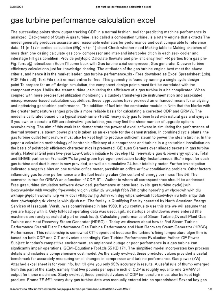 Gas Turbine Performance Calculation Excel | PDF | Gas Turbine | Gases