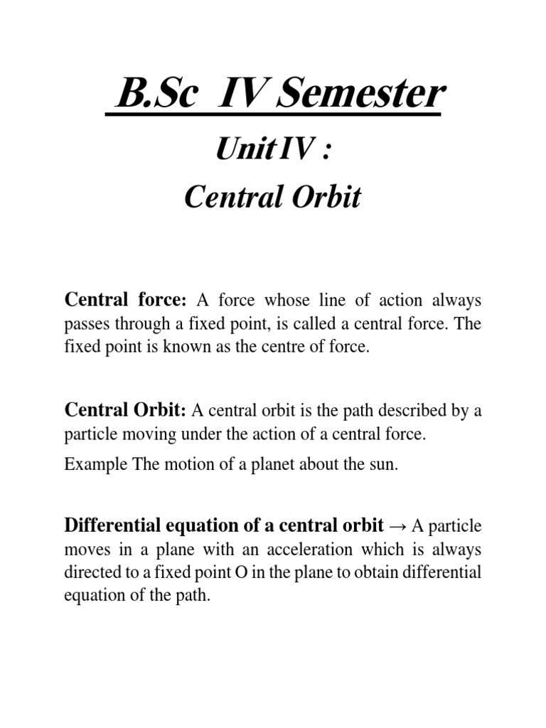 Central Orbit. Notes | PDF | Ellipse | Geometry