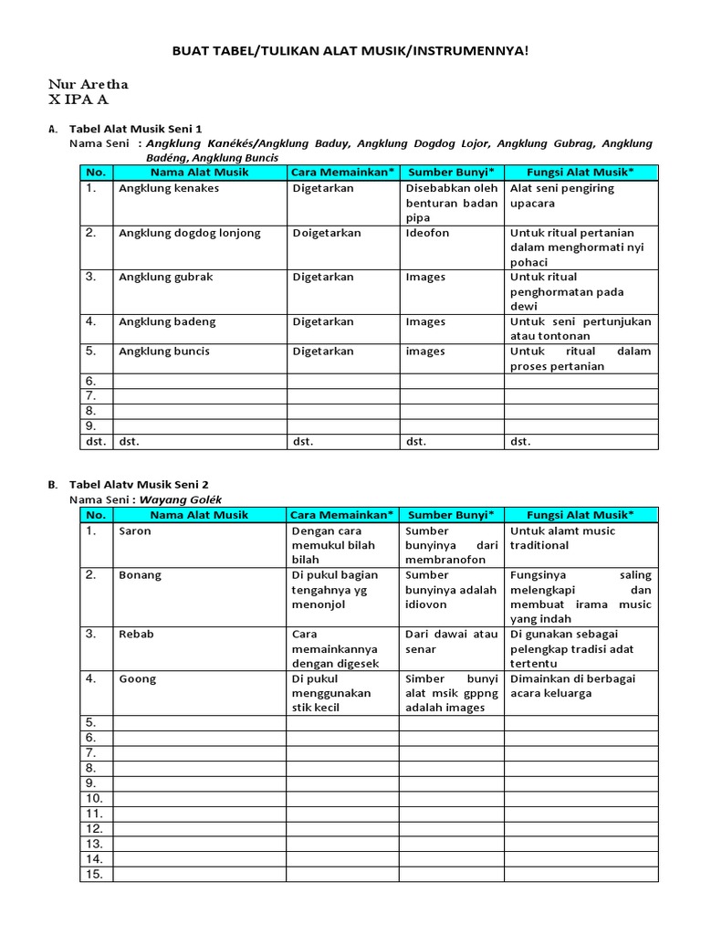 Tabel Alat Musik | PDF