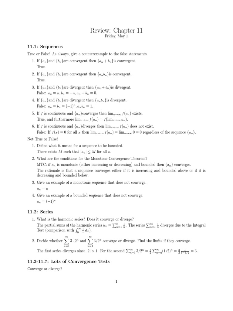Review: Chapter 11: 11.1: Sequences | PDF | Sequence | Analysis
