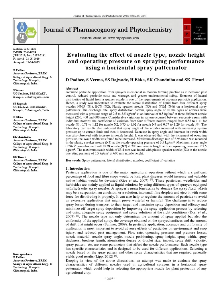 Evaluating The Effect of Nozzle Type, Nozzle Height and Operating ...