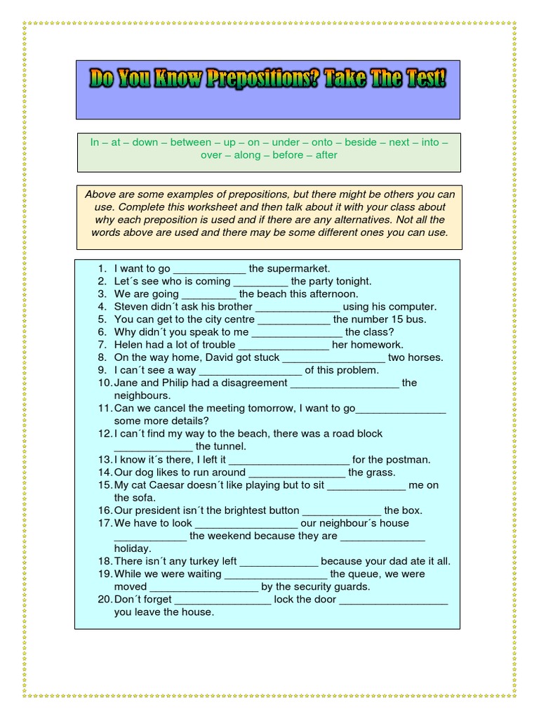 Prepositions Worksheet | PDF