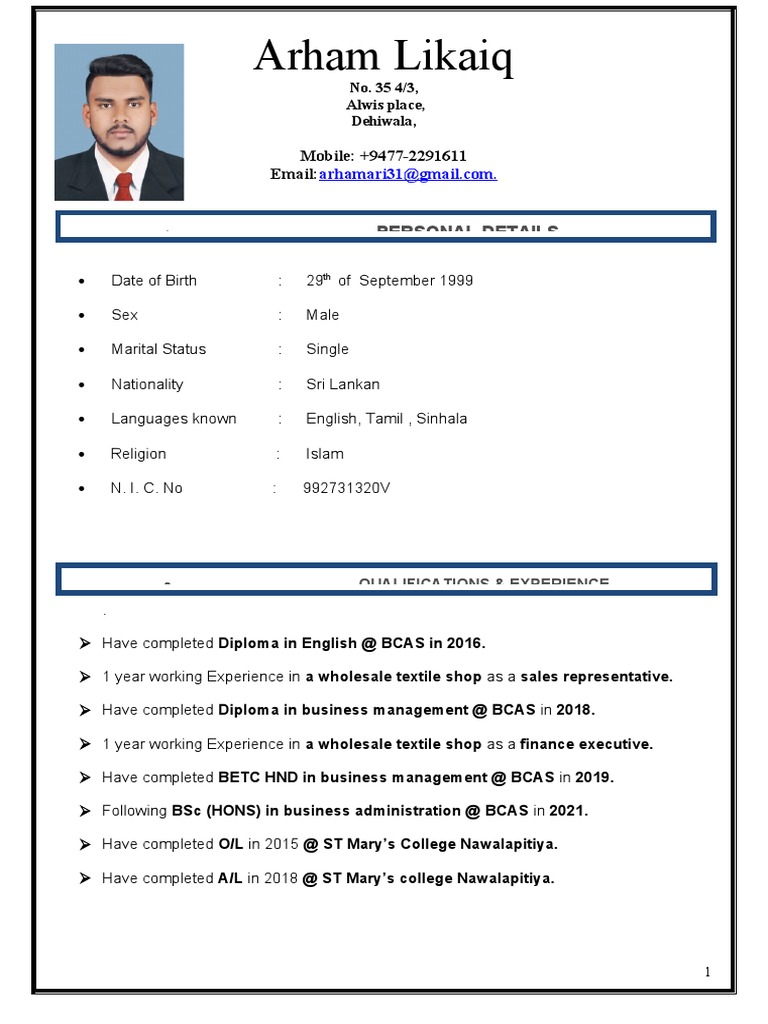 Arham CV | PDF | Cognition