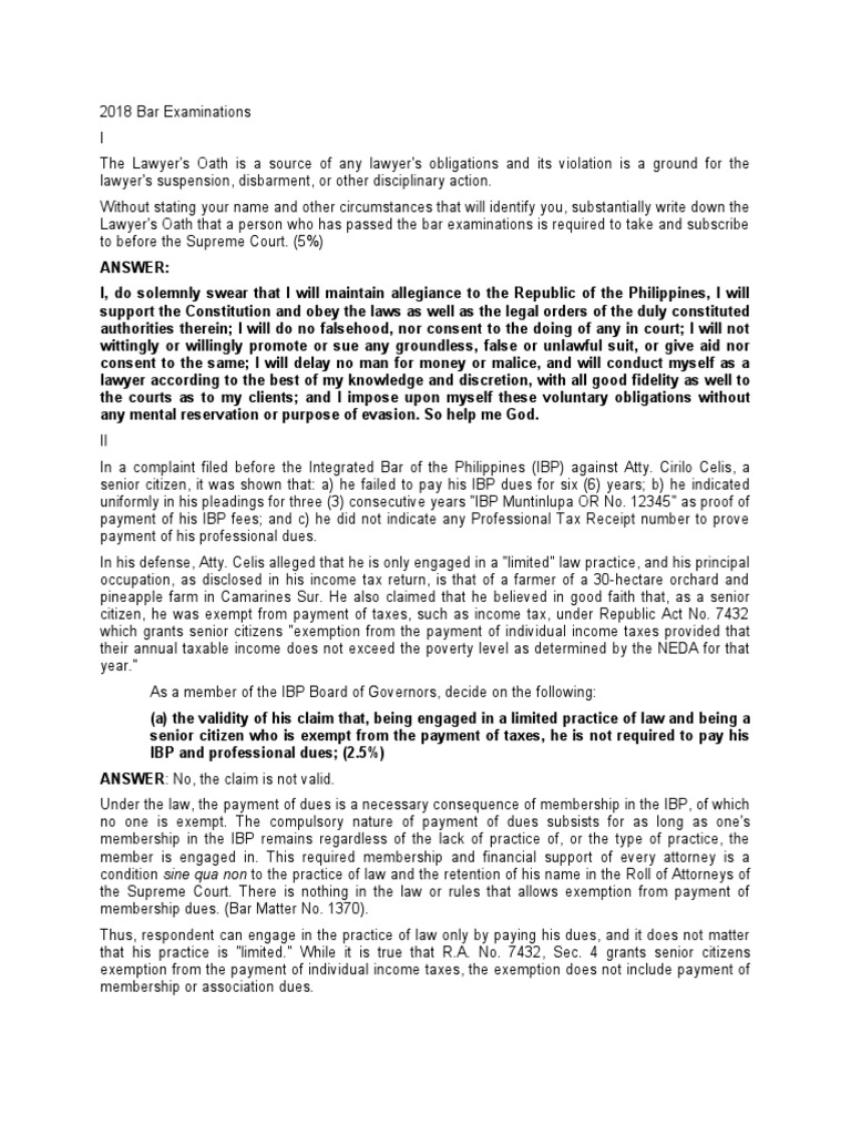 2018 Bar - Legal Ethics | Download Free PDF | Lawyer | Attorney's Fee