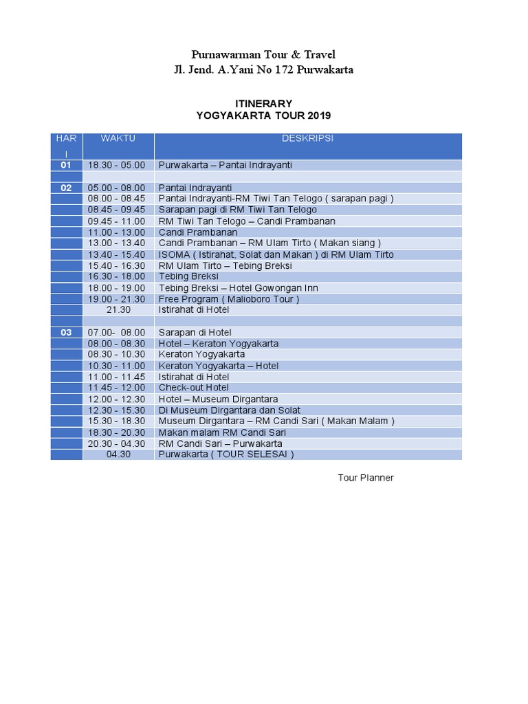 Itinerary Yogyakarta Tour 2019 | PDF