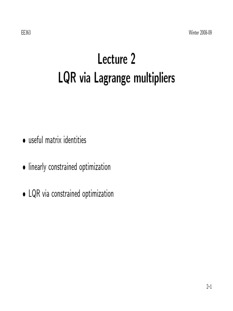 LQR Lagrange | PDF | Mathematical Optimization | Mathematics