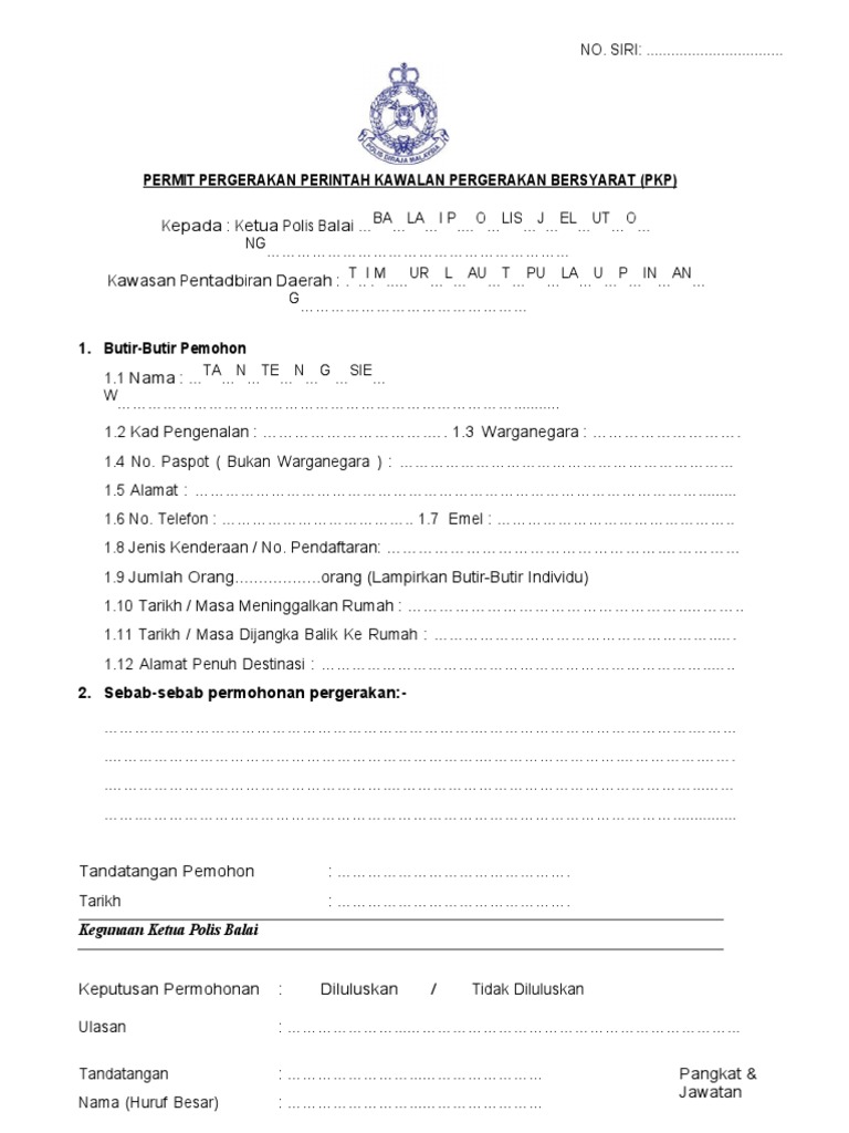 Borang Permit Pergerakan PKP | PDF
