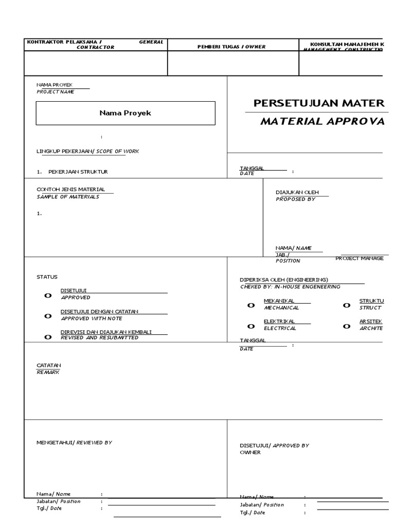 Form Persetujuan Material Lembar Approval | PDF