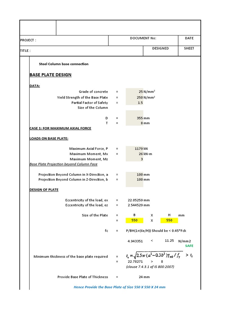 Design of a Steel Column Base Plate Connection | PDF | Screw | Strength ...