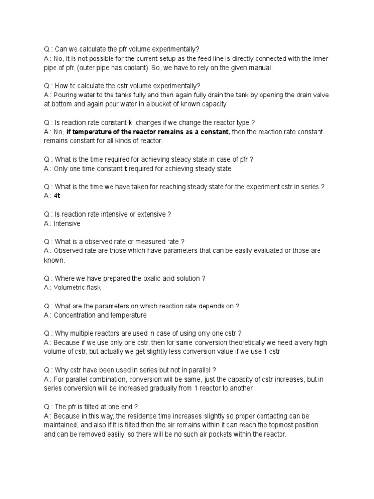 Cre Lab Viva Questions | PDF | Chemical Reactor | Chemistry