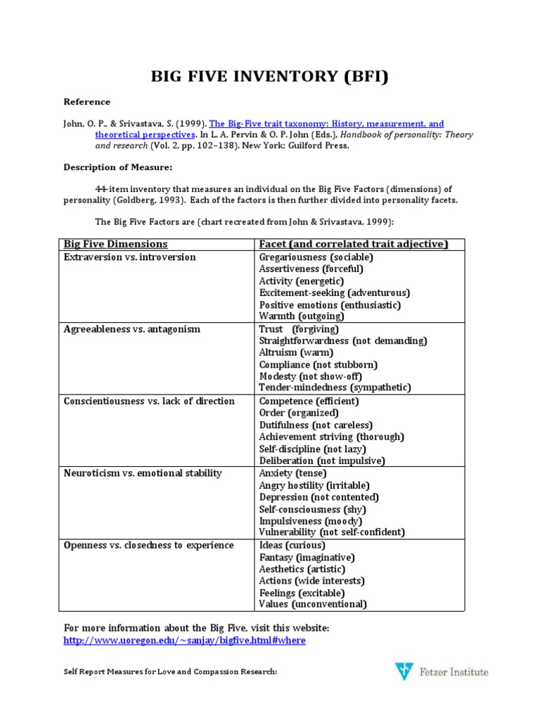 Big Five Inventory Overview | PDF | Applied Psychology | Cognition