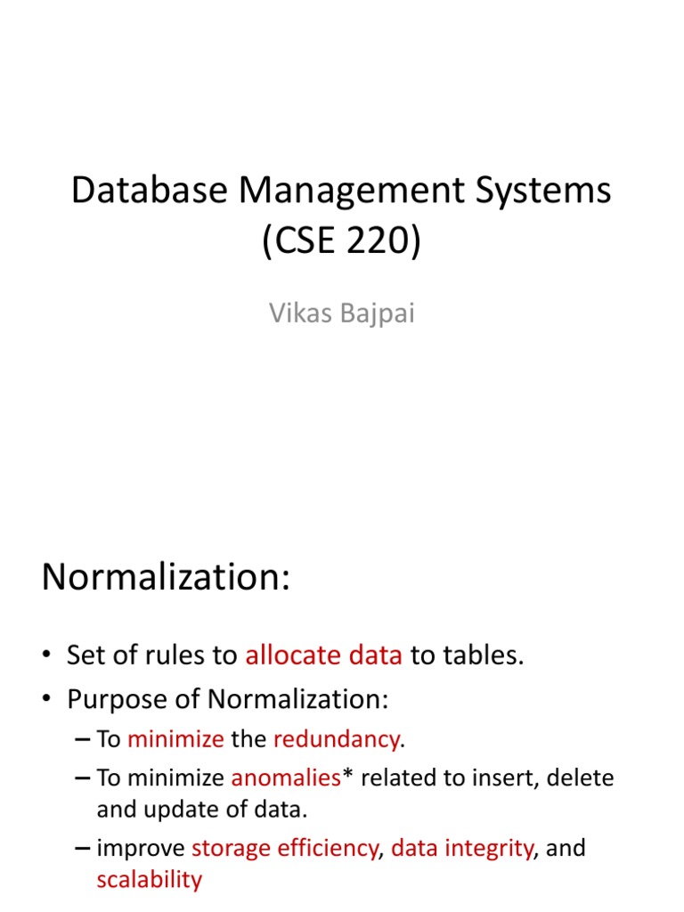 Database Management Systems (CSE 220) : Vikas Bajpai | PDF | Databases | Relational Database