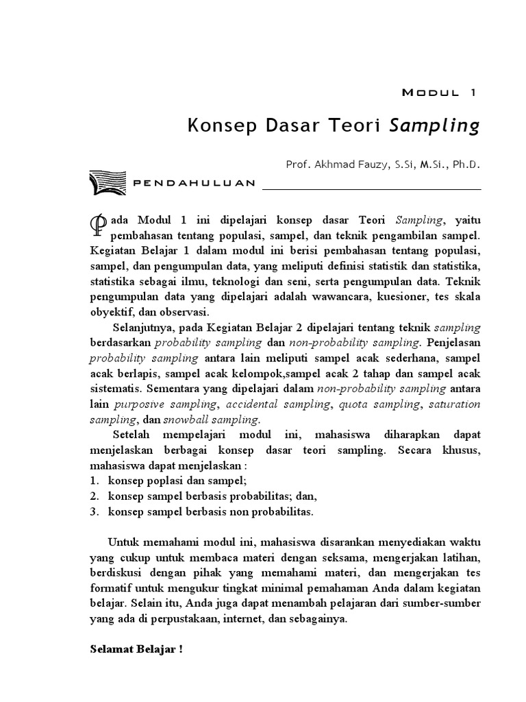 Konsep Dasar Teori Sampling Prof. Akhmad Fauzy, S.si, M.si., Ph.D. | PDF