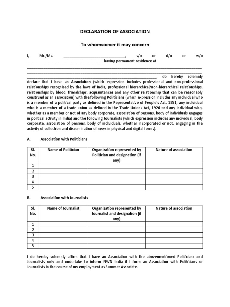 NWN Declaration Form 1 | PDF | Ethical Principles | Government