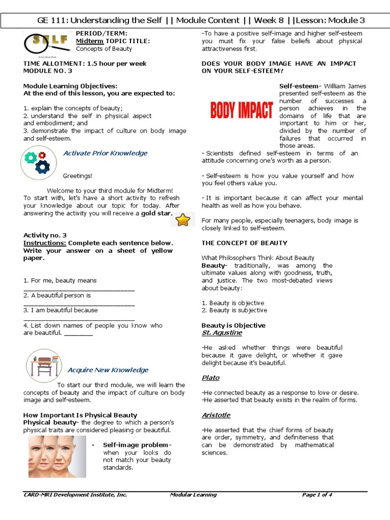 GE 111: Understanding The Self - Module Content - Week 8 - Lesson ...
