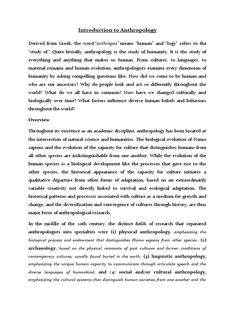 Introduction To Anthropology | PDF | Anthropology | Human