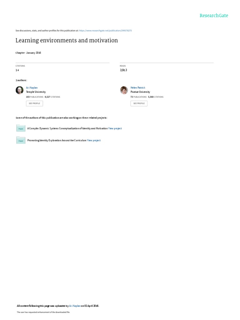 Learning Environments and Motivation: January 2016 | PDF | Motivational ...