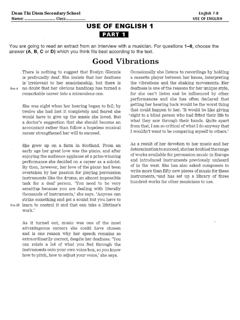 Use of English 1. Reading - Vocabulary - Structures 1 | PDF