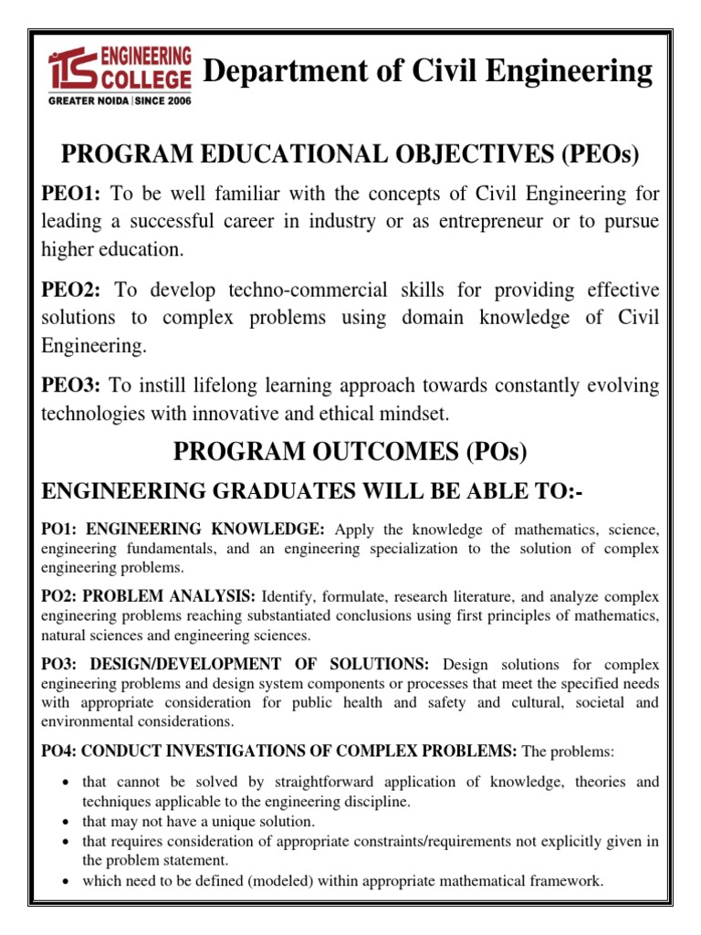 Department of Civil Engineering: Program Educational Objectives (Peos) | PDF | Engineering | Design